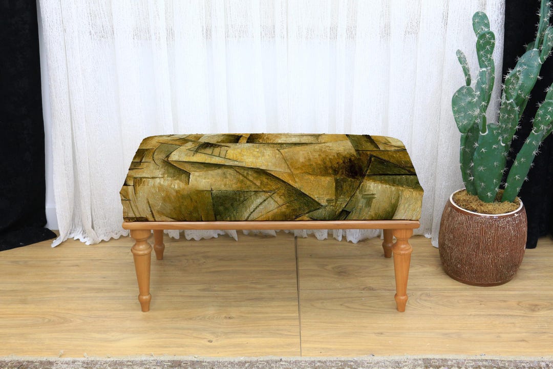 Cushioned Ottoman Inspired by Cubist Art, Geometric Upholstered Seat ...