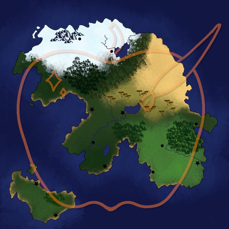 Pre-made Island Fantasy Map for Stories, TTRPG, Roleplay, and More - Etsy