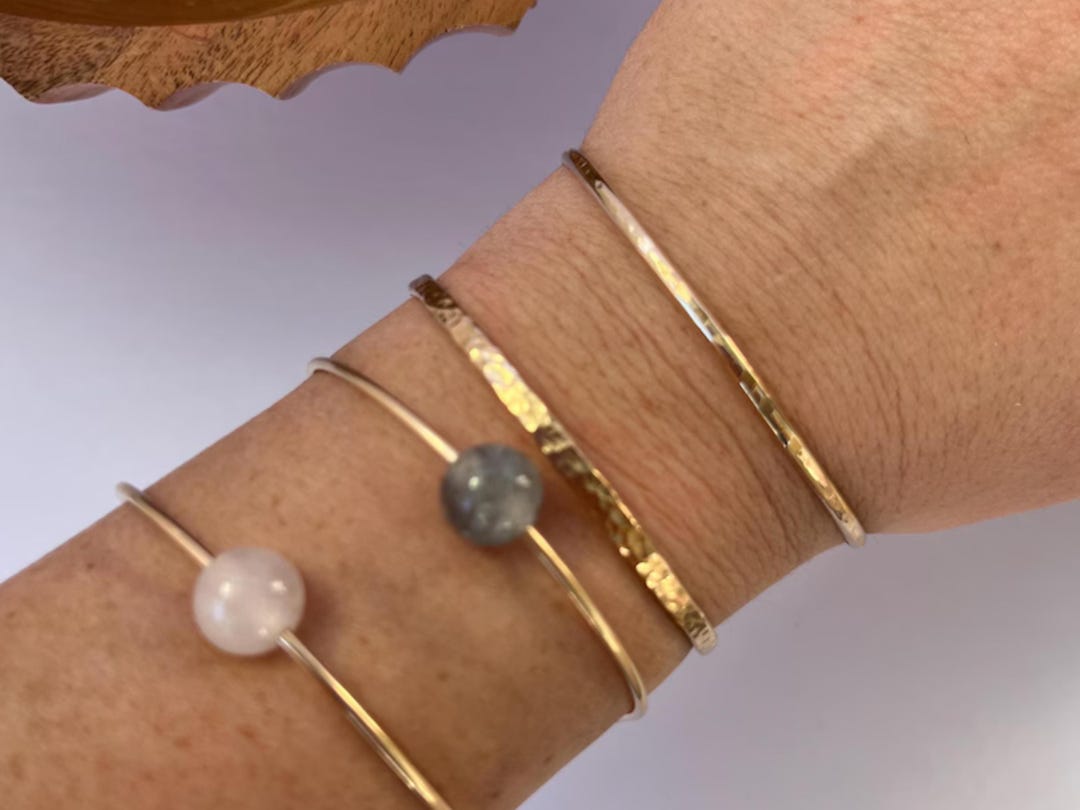 Floating Quartz Permanent Bangle, Boho Stacking Cuff Bracelet Permanent ...