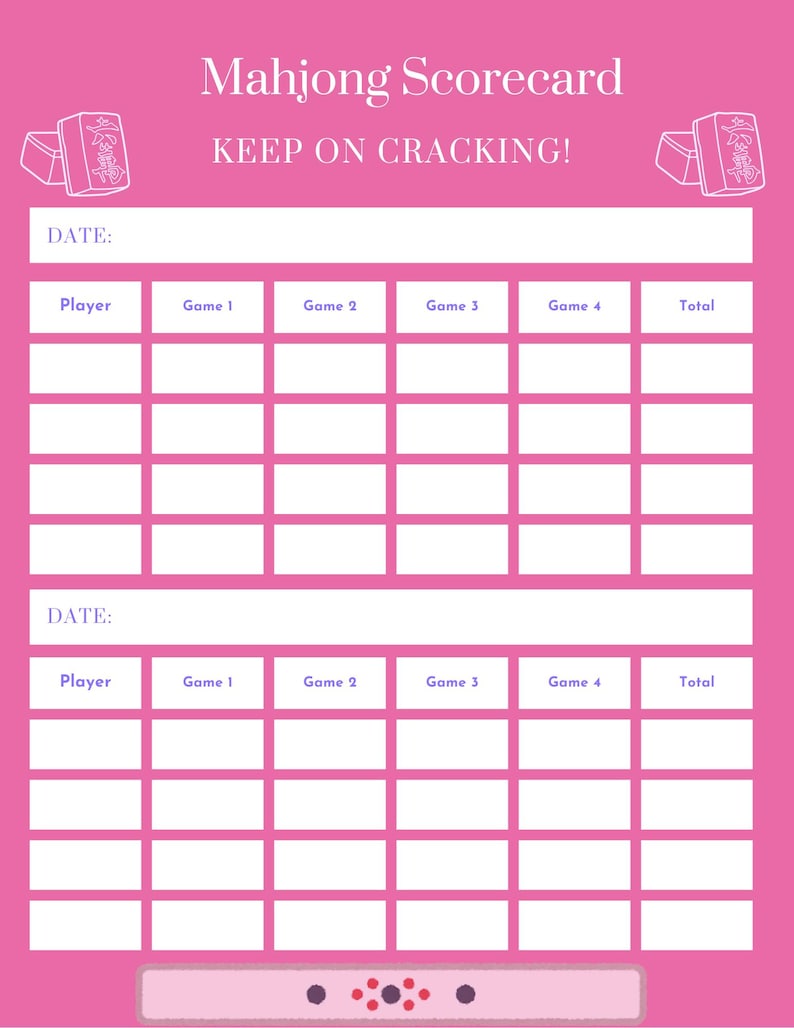 Mahjong Score Sheet Printable – Gift for Mahjong Lovers, 4 Player Game ...