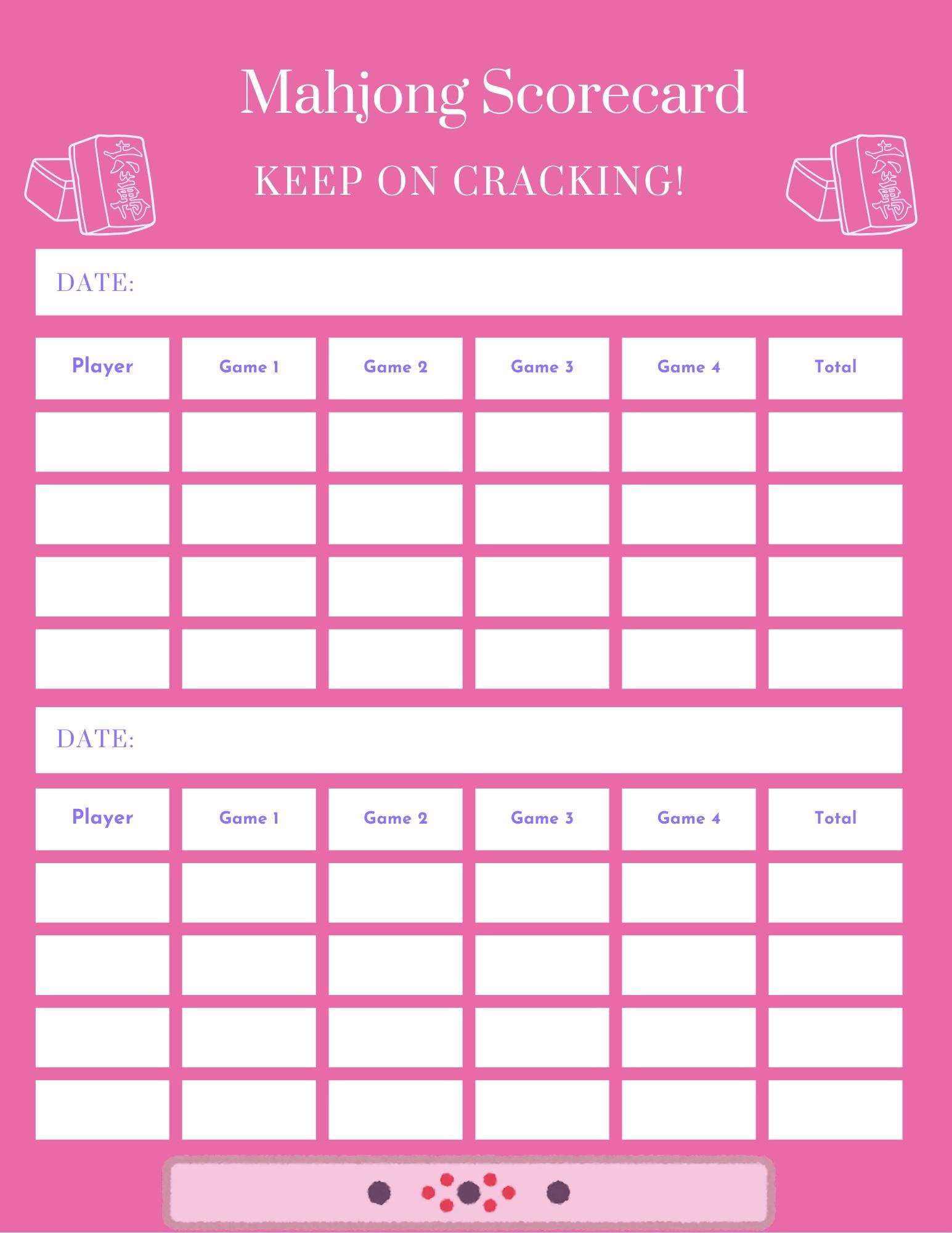 Mahjong Score Sheet Printable – Gift for Mahjong Lovers, 4 Player Game ...