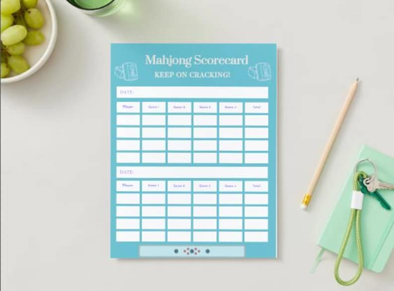 Blue Mahjong Score Card – Printable Game Tracker for Mahjong Players - Etsy