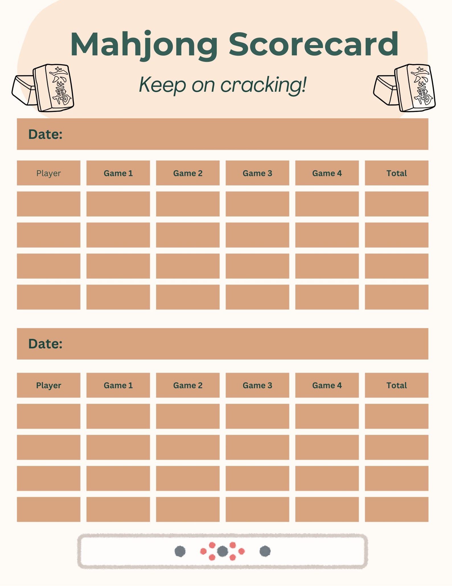 Mahjong Score Sheet: 4-player Game Night Card (instant Download) - Etsy