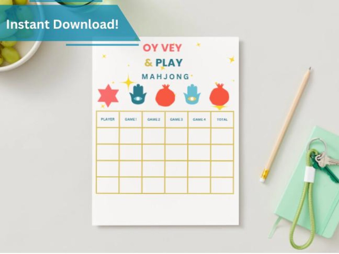 Oy Vey Mahjong Score Card: Funny Jewish Game Night Accessory (printable ...
