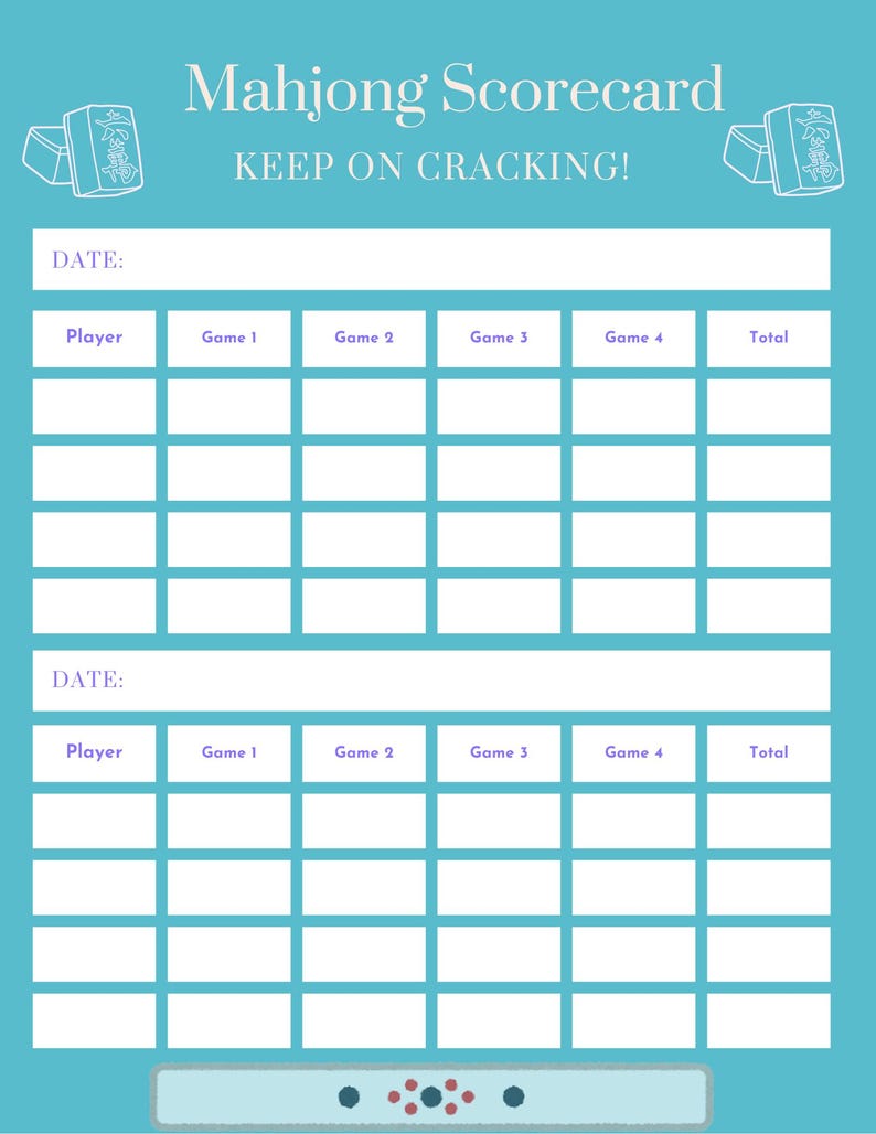 Blue Mahjong Score Card – Printable Game Tracker for Mahjong Players - Etsy