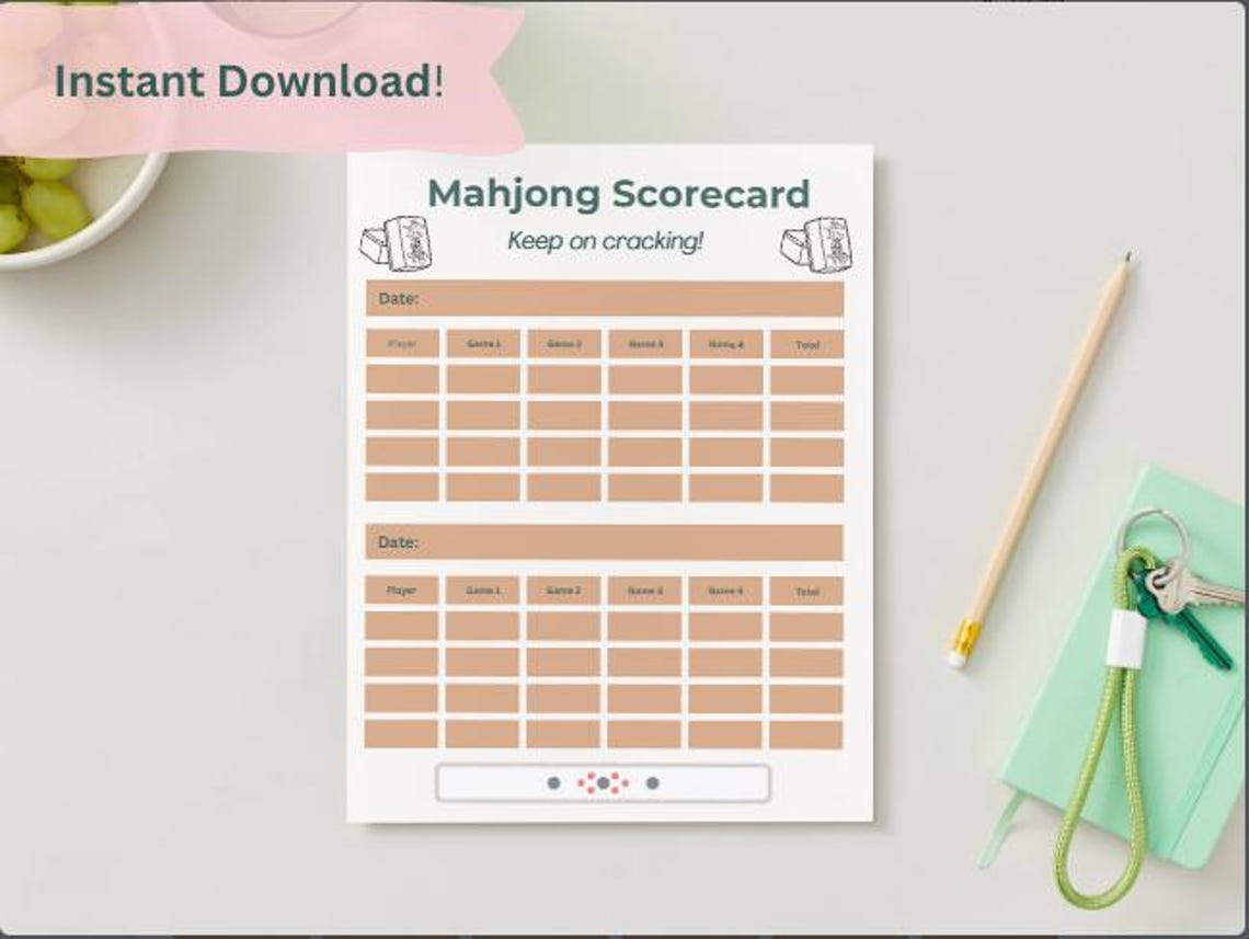 Mahjong Score Sheet: 4-player Game Night Card (instant Download) - Etsy