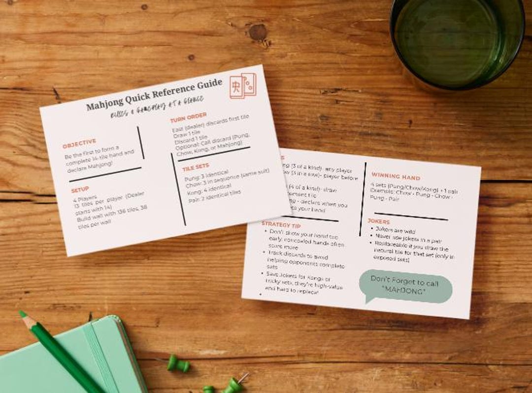 Mahjong Quick Reference Card: 5x7 Printable Rules Guide (digital ...