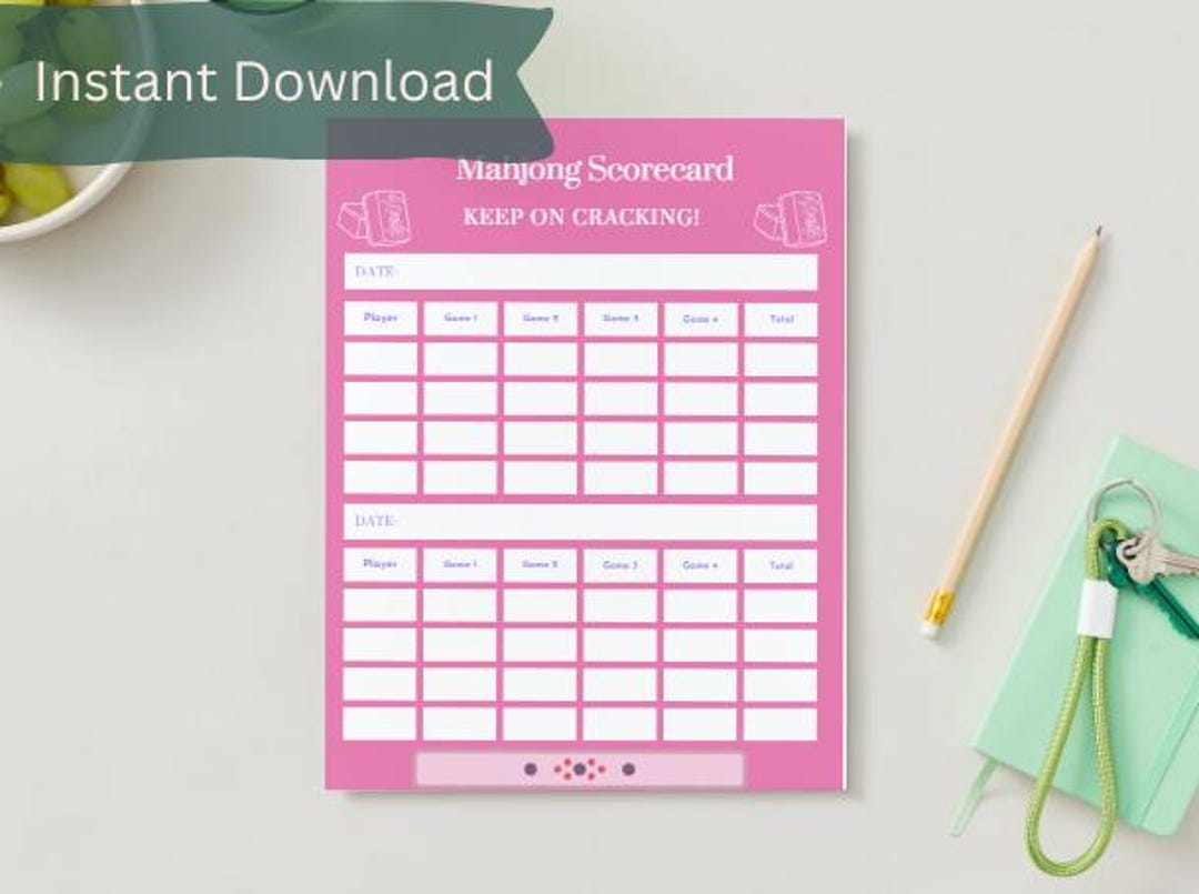 Mahjong Score Sheet Printable – Gift for Mahjong Lovers, 4 Player Game ...