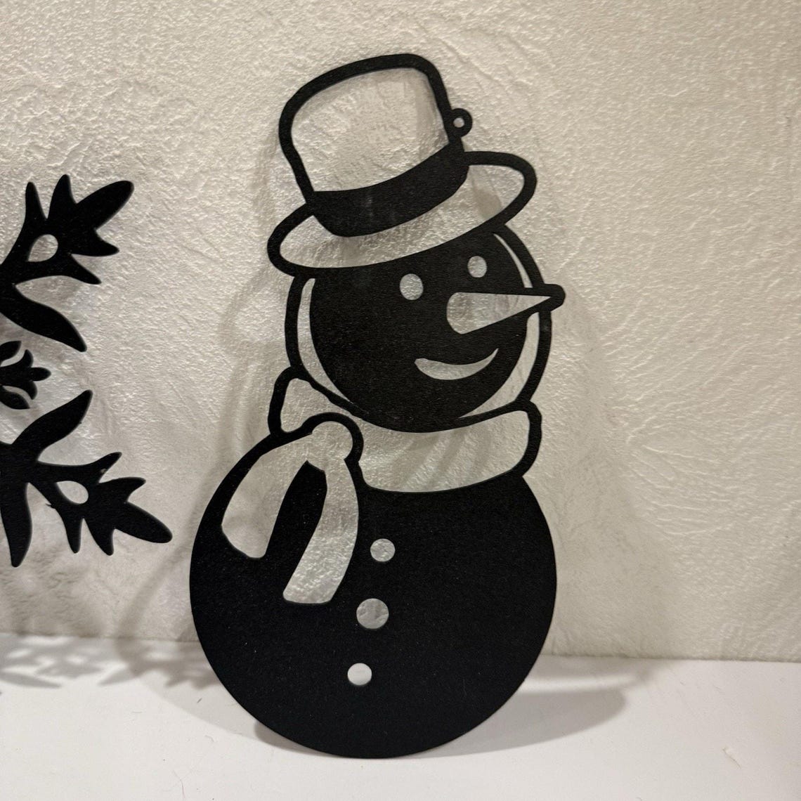 Set of 2 Black Metal Wall Art 9” Snowman Snowflake 3D Wall Decor Shadow ...