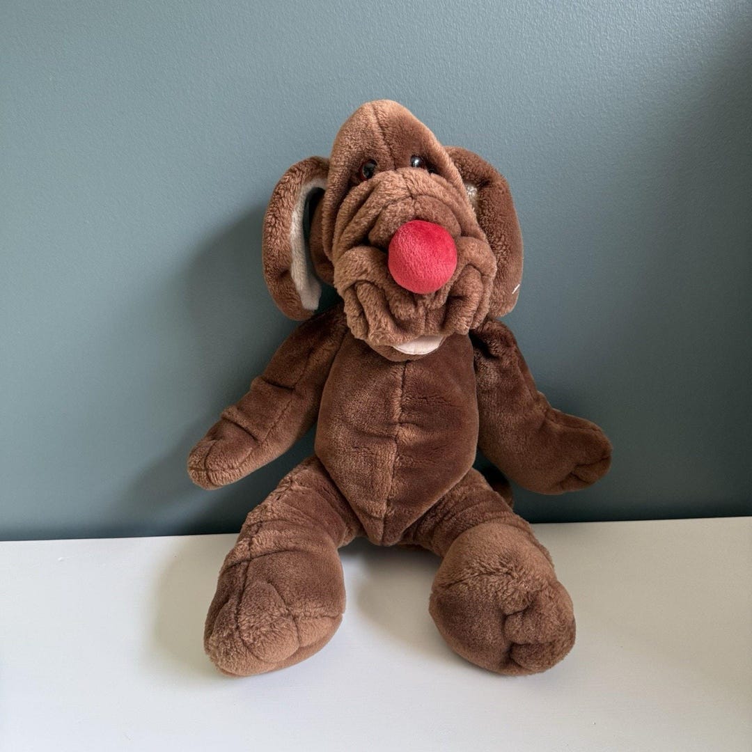 Vintage 1981 Wrinkles Dog Hand Puppet Stuffed Plush Blood Hound Solid ...