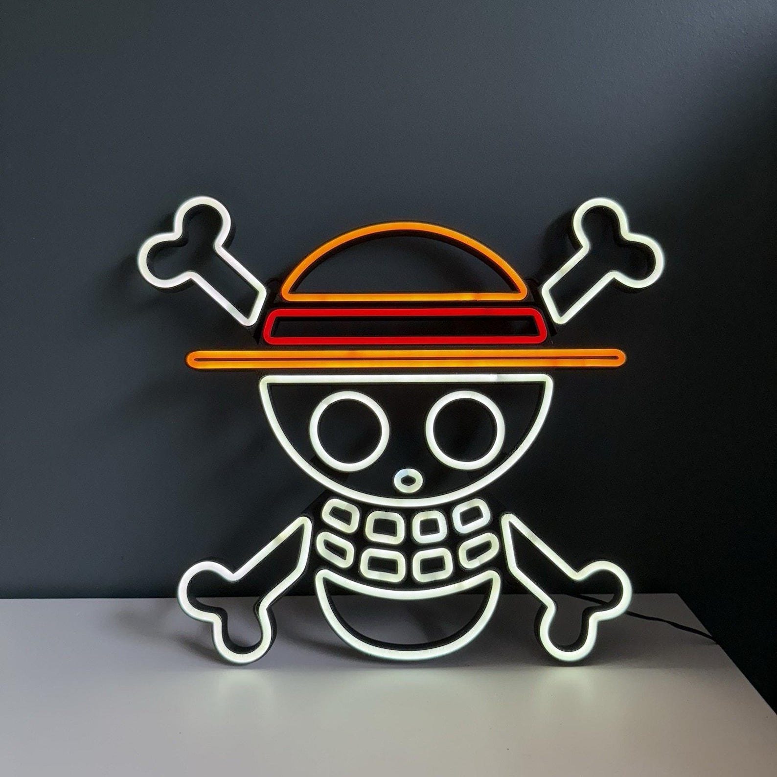 One Piece Skull Neon Sign, Jolly Roger Neon LED, Anime Wall Art Trendy ...