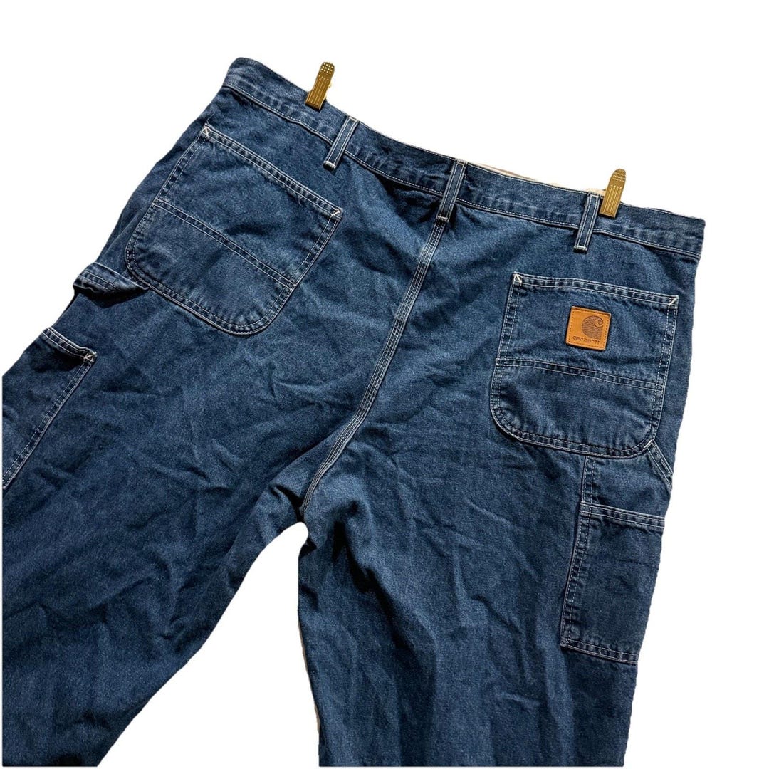 Carhartt Jeans Adult 42x30 Carpenter Pants Blue Dark Wash Denim Cotton ...