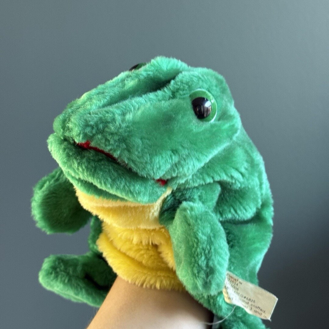 Rare Cute Vintage Green Plush Frog Hand Puppet Planet HTF Plastic Mouth ...