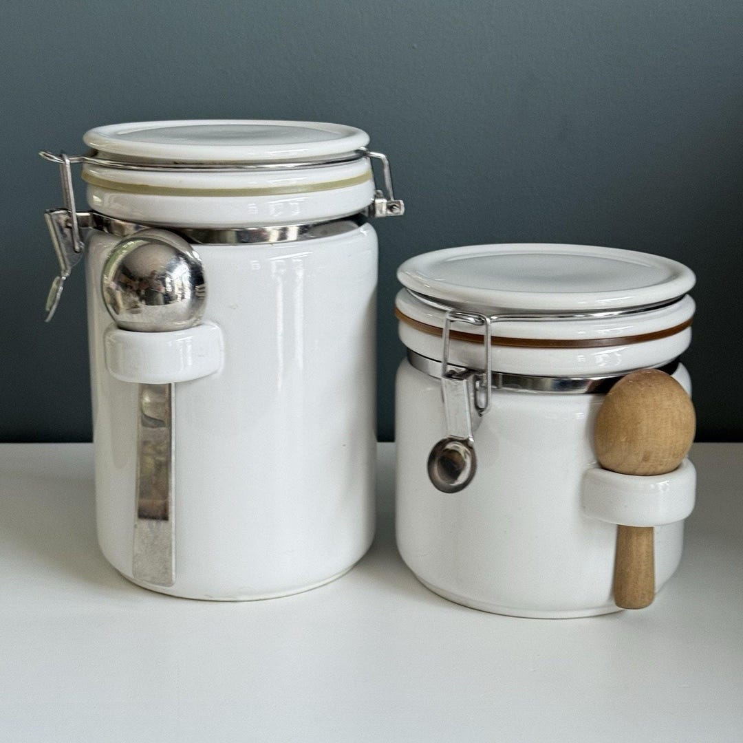 Set of 2 - Vintage Bee House Japan White Ceramic Airtight Canisters 6 ...