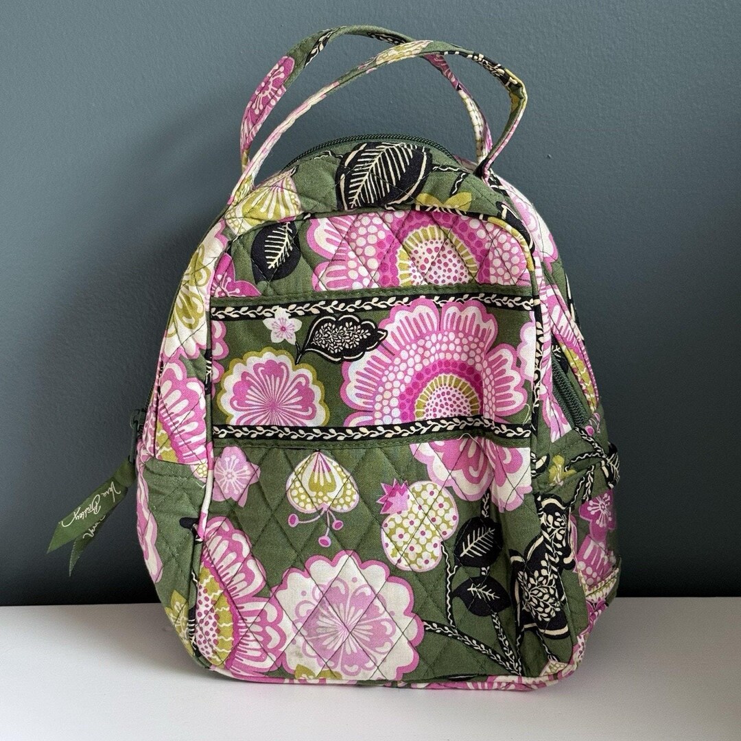 Retired Vera Bradley Insulated Lunch Bag / Sack Olive Green & Pink ...