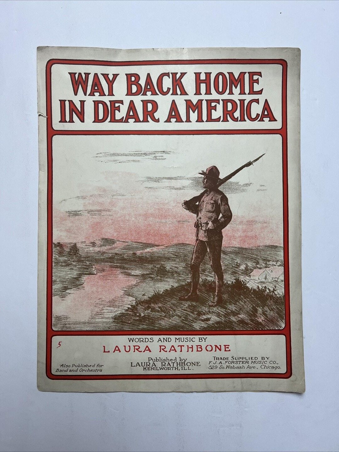 Antique 1918 Wwi Sheet Music Way Back Home in Dear America by Laura ...