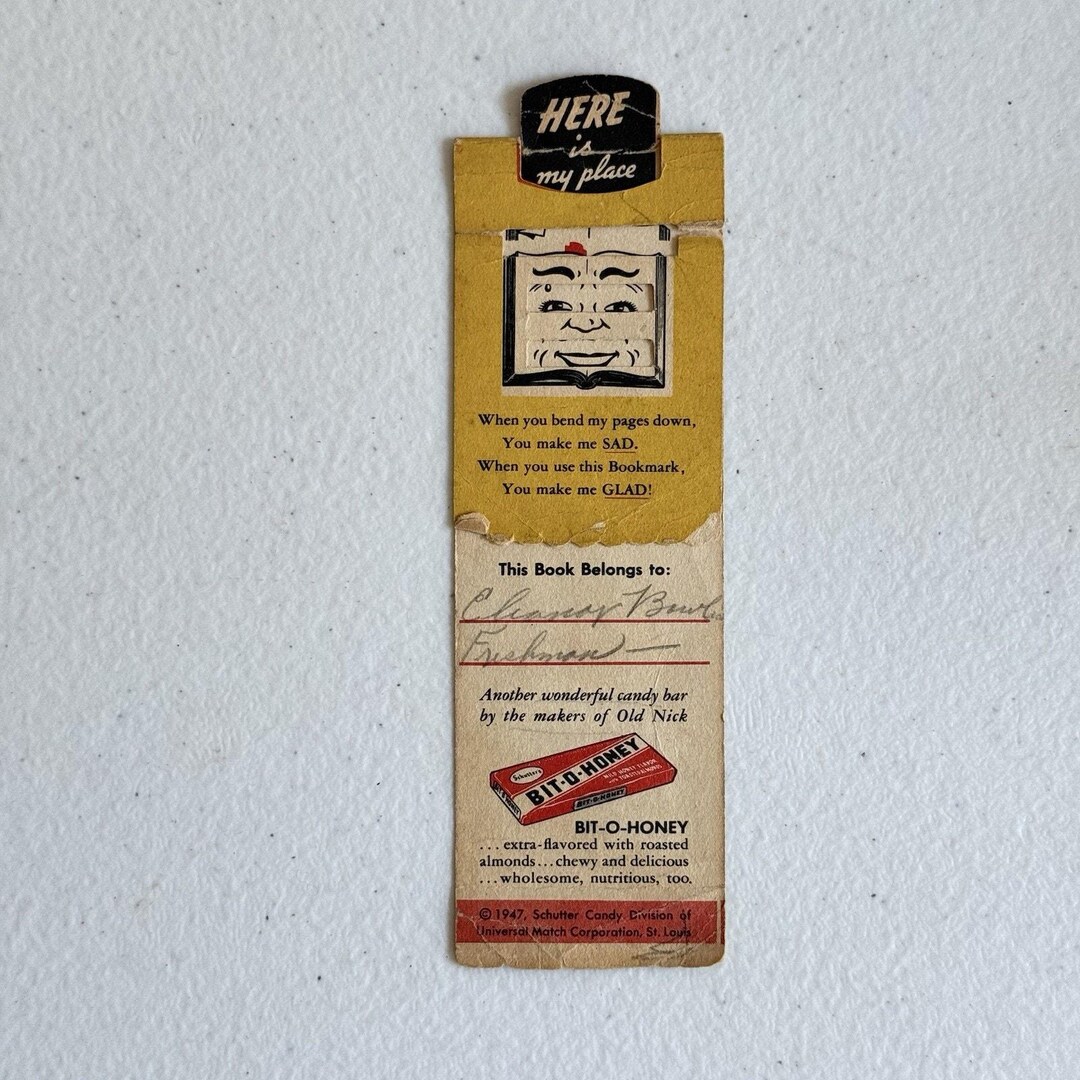Vintage Bit-o-honey & Old Nick Candy Bars Bookmark - 1947 T72 {pre ...