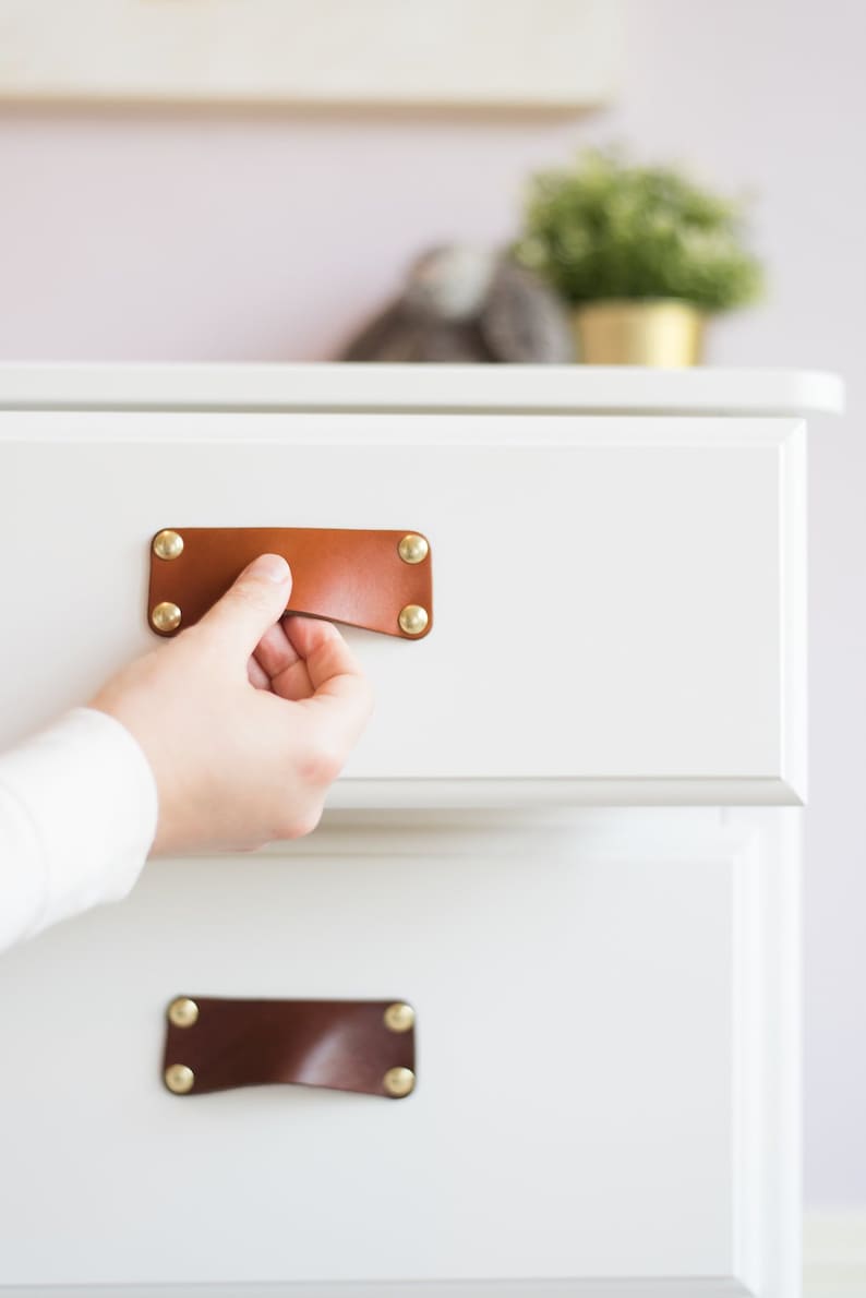 Leather Drawer Pull: Handcrafted Vegetable-tanned Cabinet Bin Pull "the ...