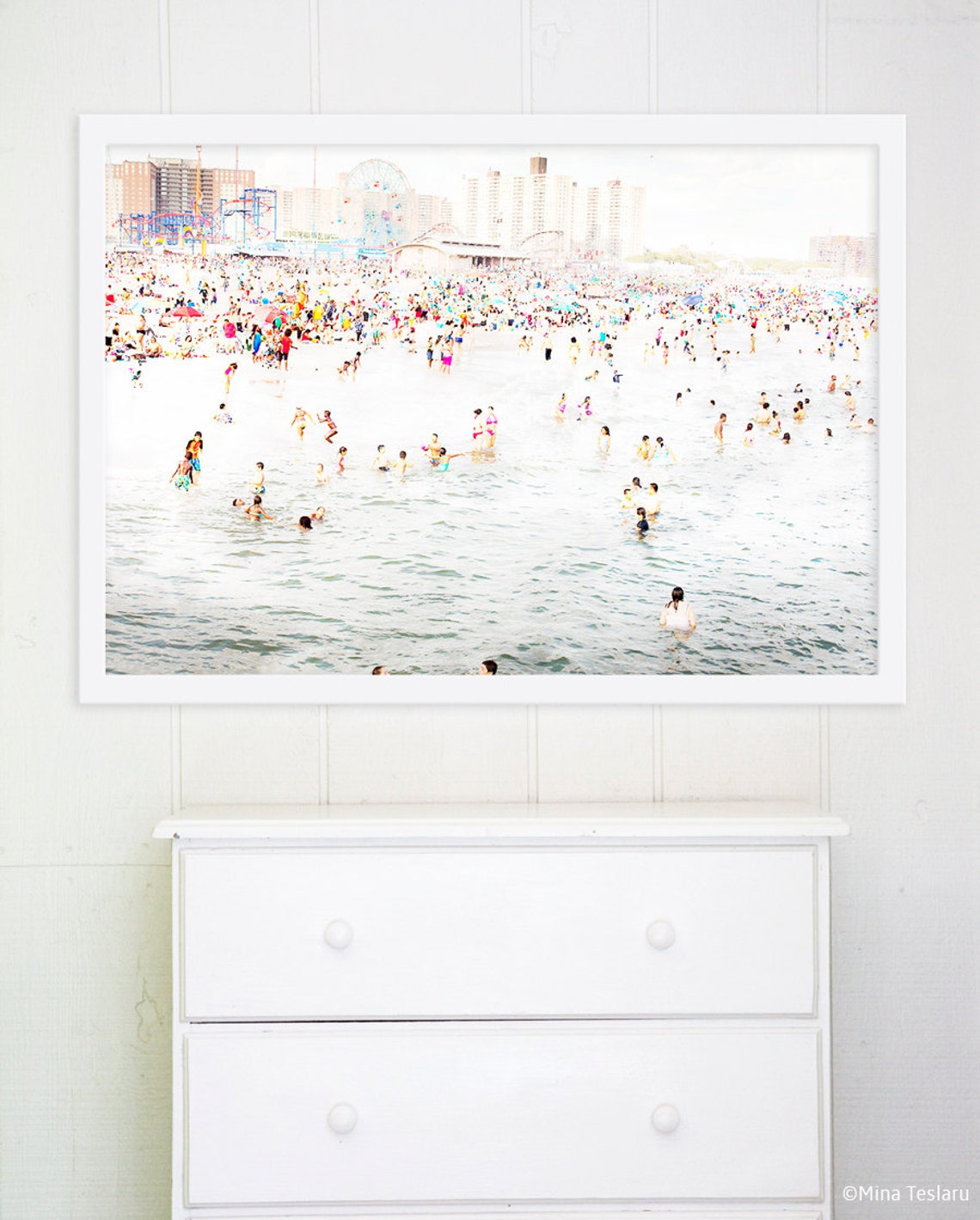 Colorful Crowded Beach Photography // Large Beach People Print for a ...