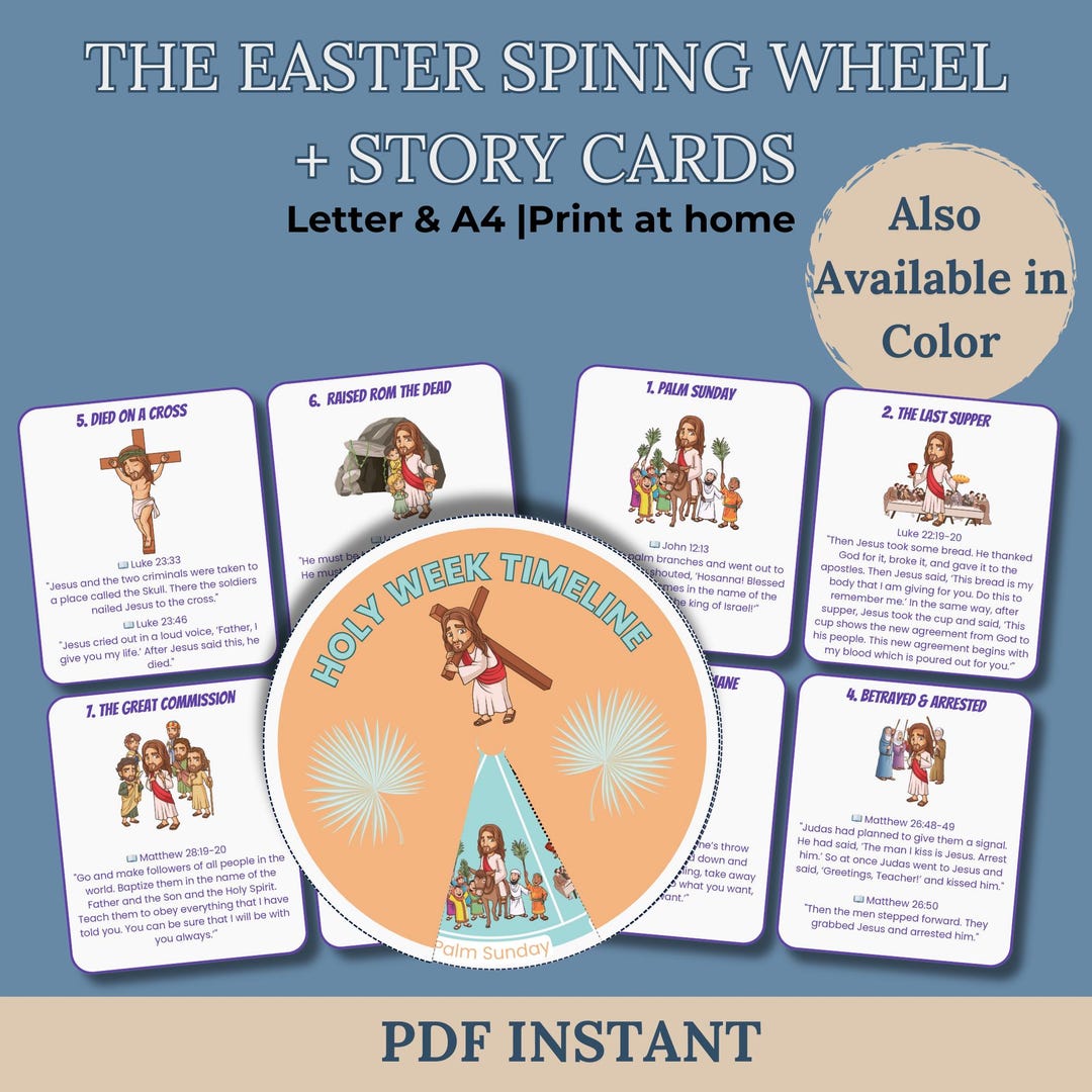 Christian Easter Printable Bible Wheel Story Cards Religious Teaching ...