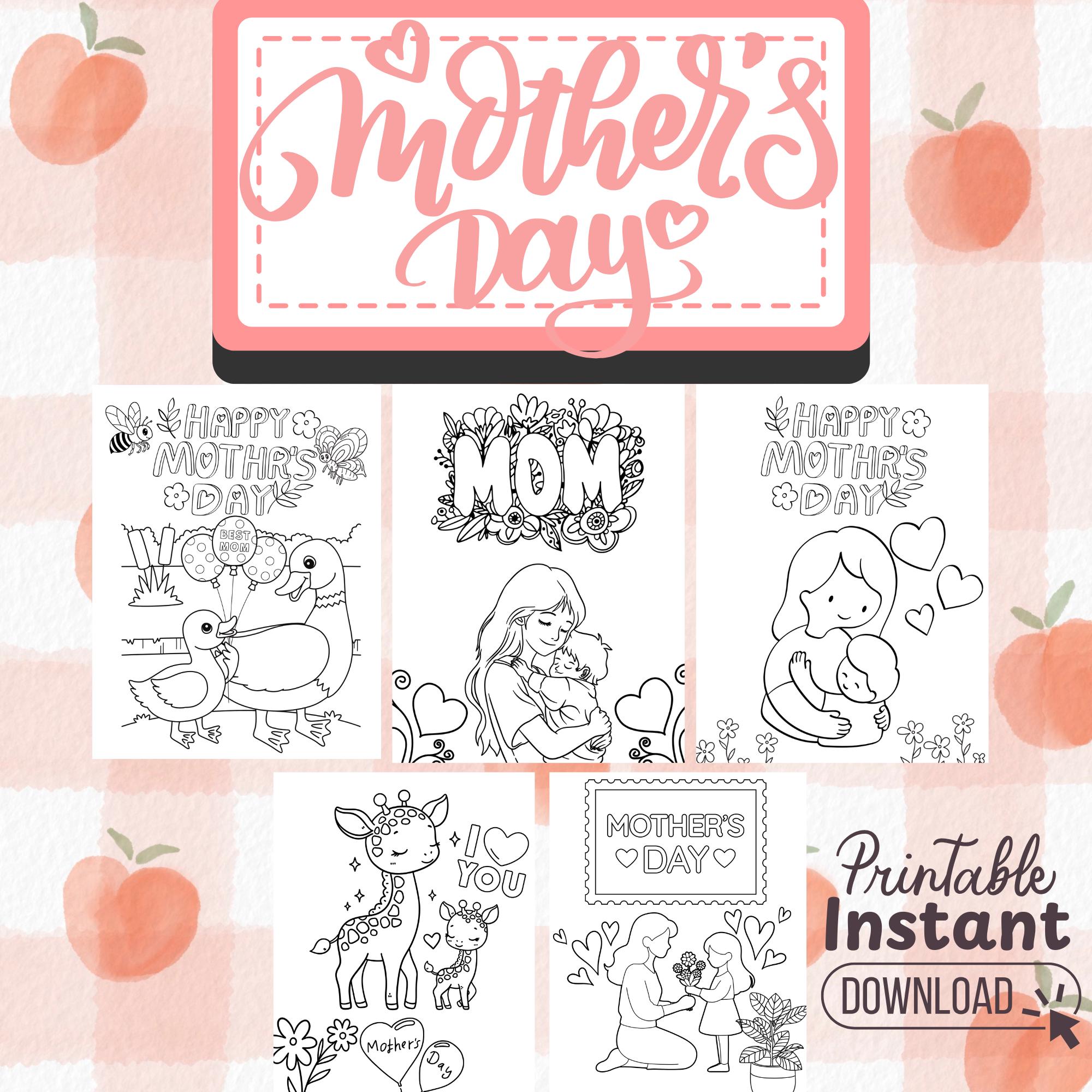 Super Cute Mother’s Day Coloring Sheets | 5-page Printable PDF | Kid ...