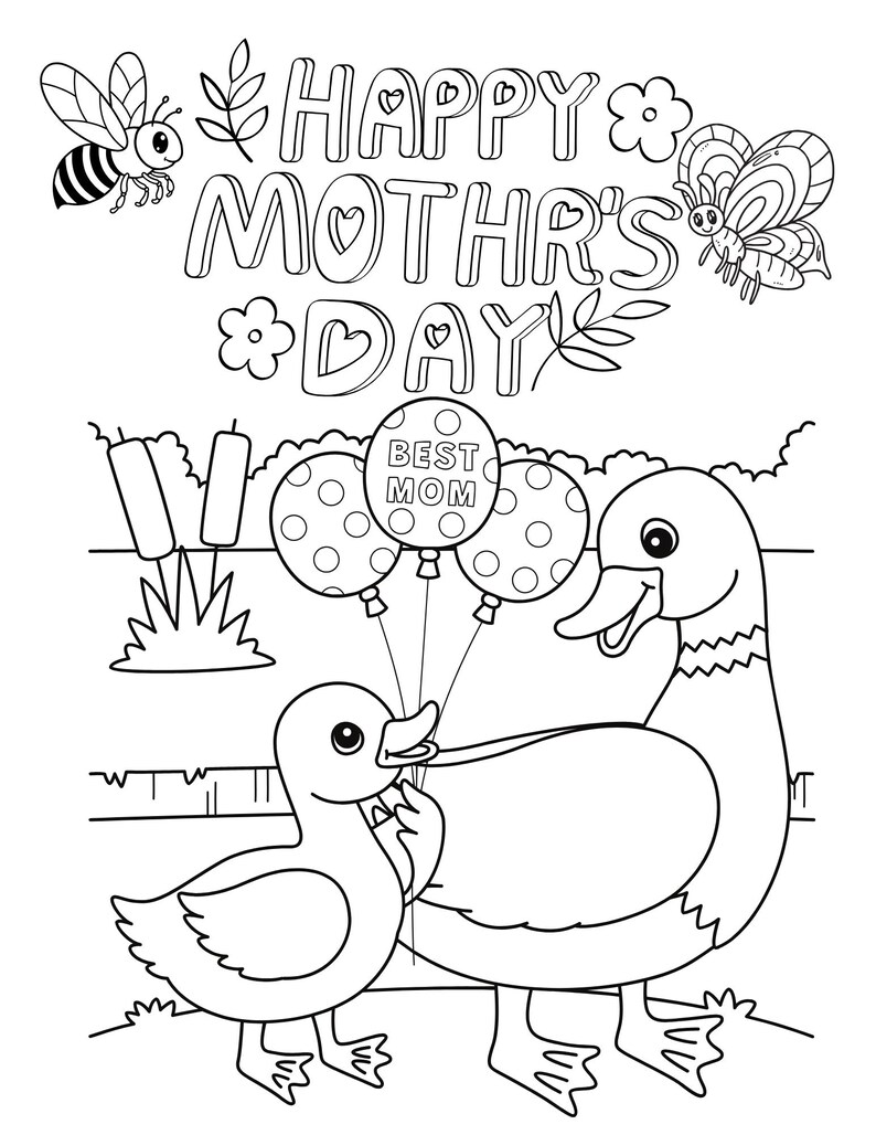 Super Cute Mother’s Day Coloring Sheets | 5-page Printable PDF | Kid ...
