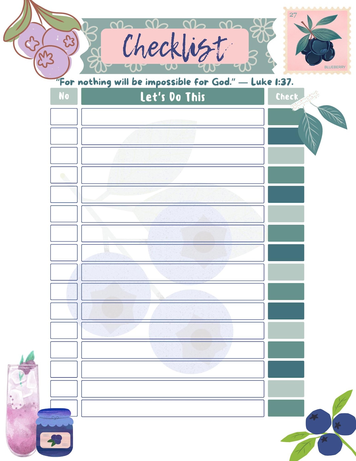 Adorable Blueberry Checklist Printable, Daily to Do List,instant ...