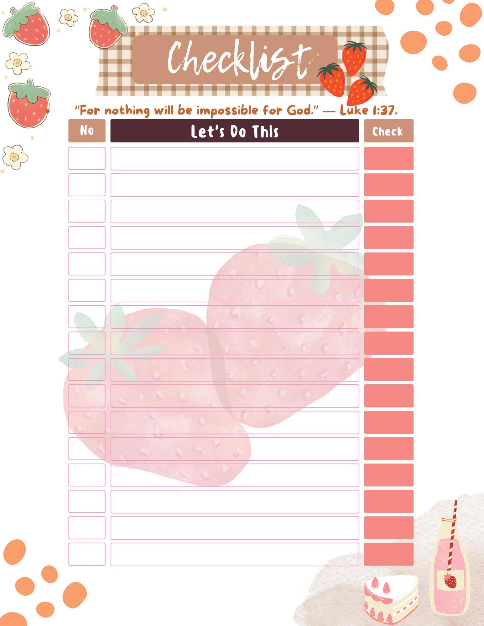 Strawberry Printable Checklist - Cute To-do List for Planners - Instant ...