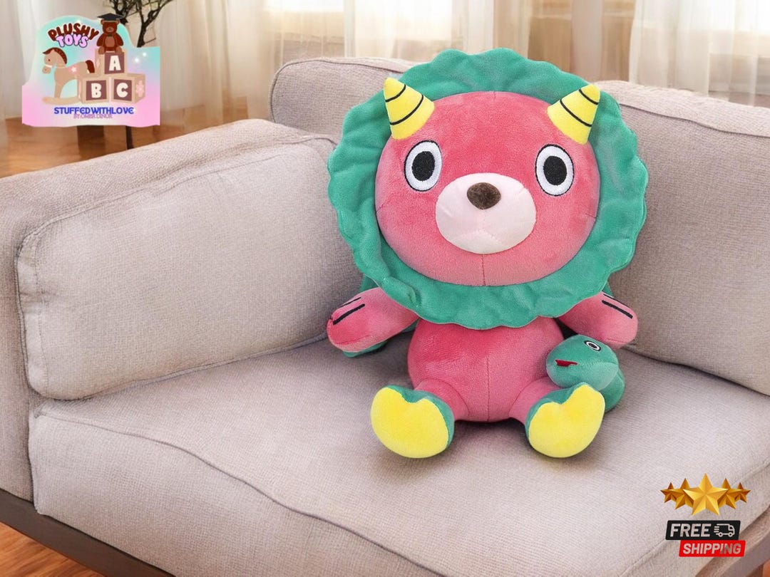 Anime-inspired Chimera Plush Soft Pink & Green Stuffed Lion Cozy Animal ...