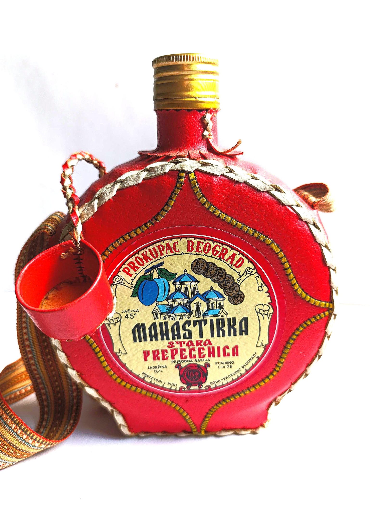 Vintage Handmade Leather Wrapped Flask Set 70s, Decorative Glass Bottle ...