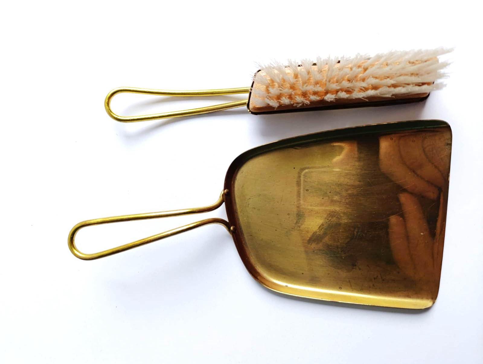 Brass Set Brush and Dustpan, Table Sweeping Set Table Broom Vintage MCM ...