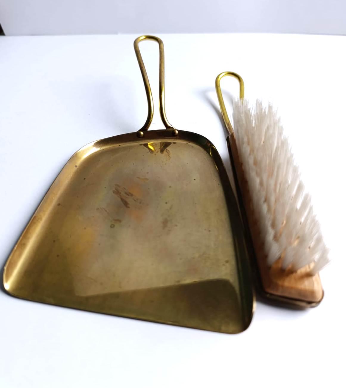 Brass Set Brush and Dustpan, Table Sweeping Set Table Broom Vintage MCM ...