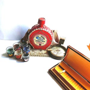 Vintage Handmade Leather Wrapped Flask Set 70s, Decorative Glass Bottle ...
