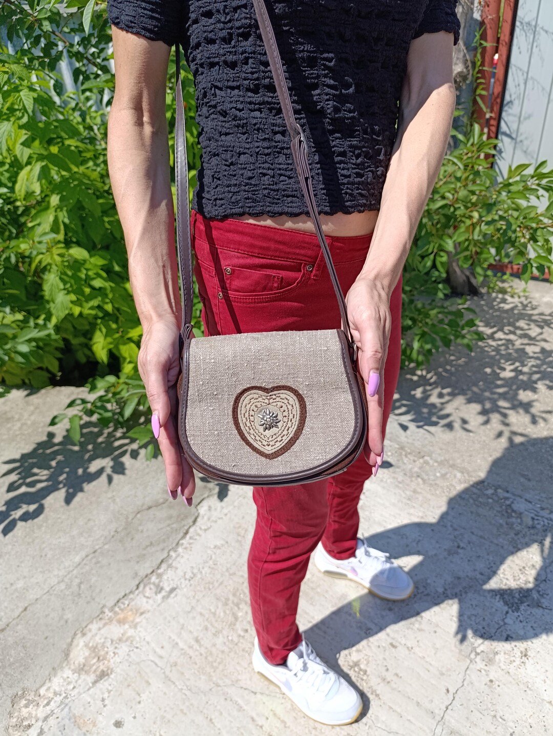 A Small, Leather Womens Handbag With Edelweiss.austrian Folk Motif ...