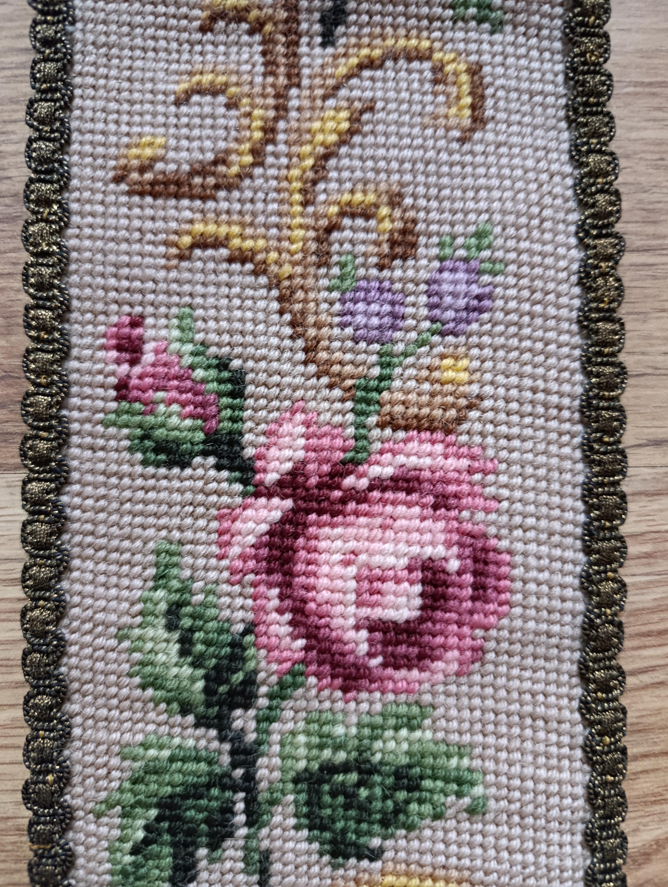 Vintage Estate Needlepoint Bell Pull With Bell Wall Hanging With Bronze ...