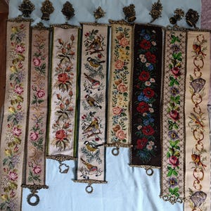 Vintage Estate Needlepoint Bell Pull With Bell Wall Hanging With Bronze ...
