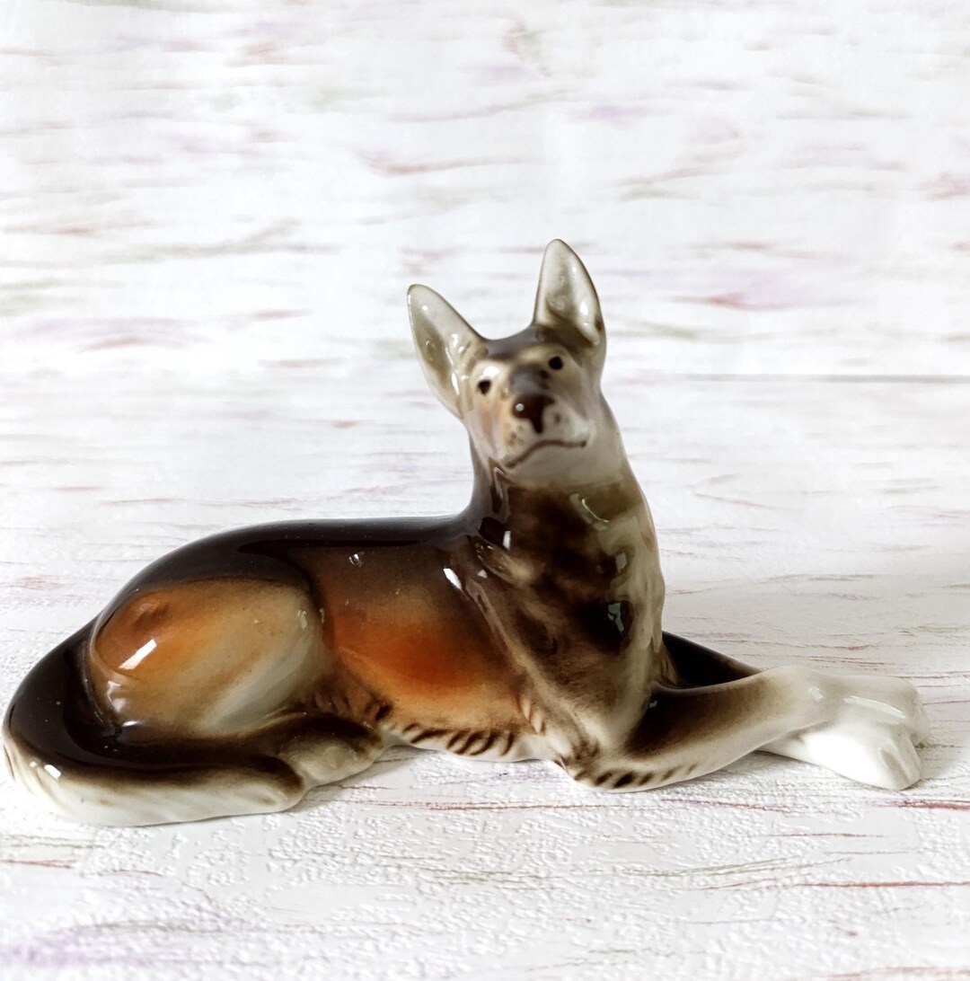 1970's Royal Dux Porcelain Statue of a German Shepherd, Vintage Hand ...