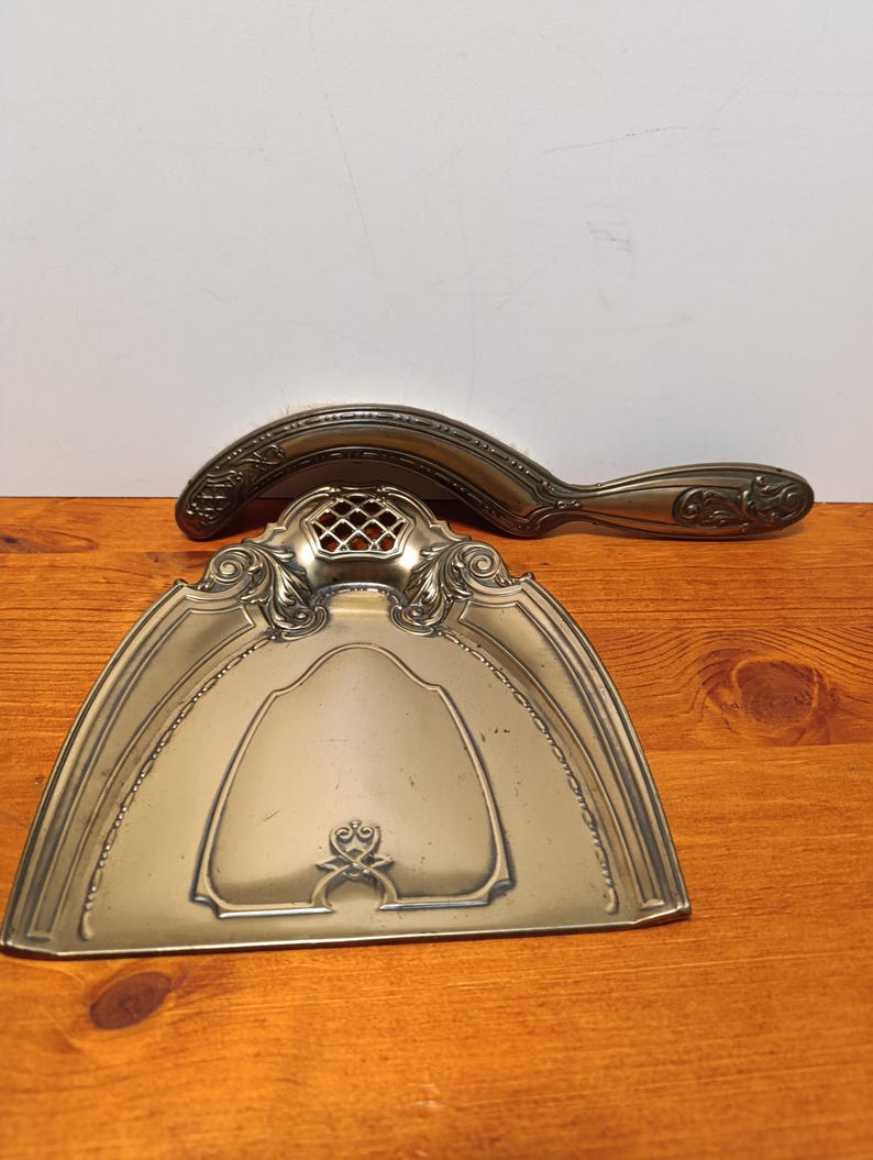 Antique ART NOUVEAU Brass Crumb Tray and Brush Set, Vintage Silent ...