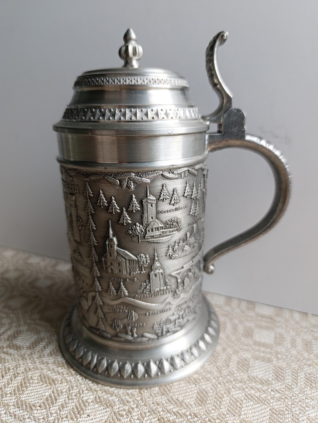 Vintage,beer Stein Mug With Lid.the Mug Depicts German Sights.tin,zinc ...