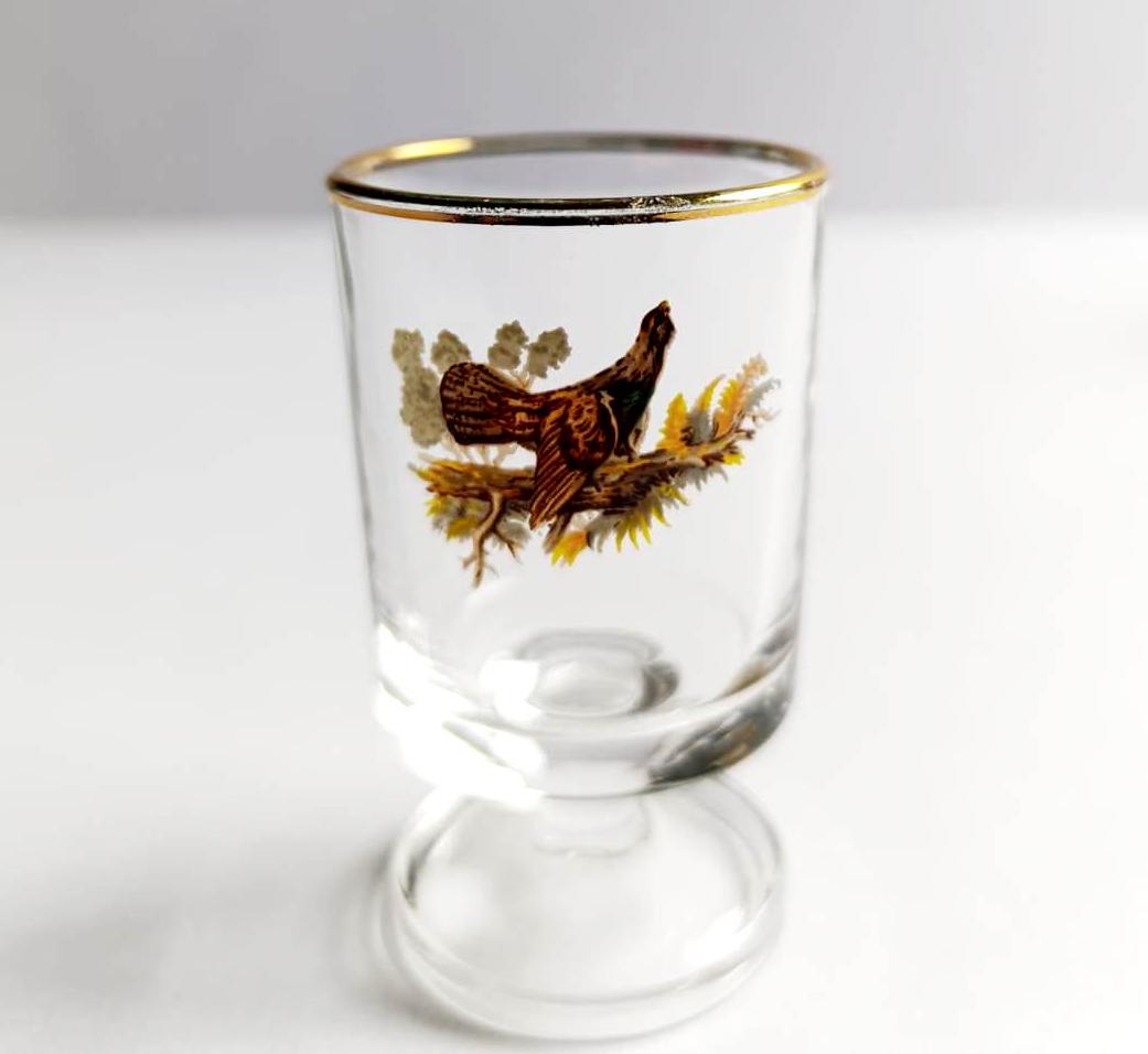 Set of 6 Shot Woodland Glasses Clear Glass Gold Rim Forest Animals Wild ...