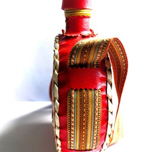 Vintage Handmade Leather Wrapped Flask Set 70s, Decorative Glass Bottle ...