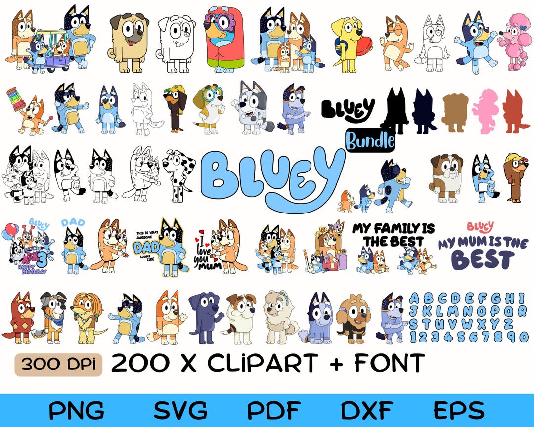 Bluey Png Svg Clipart I Bluey Cricut Cartoon Dog I Bluey Font Instant ...