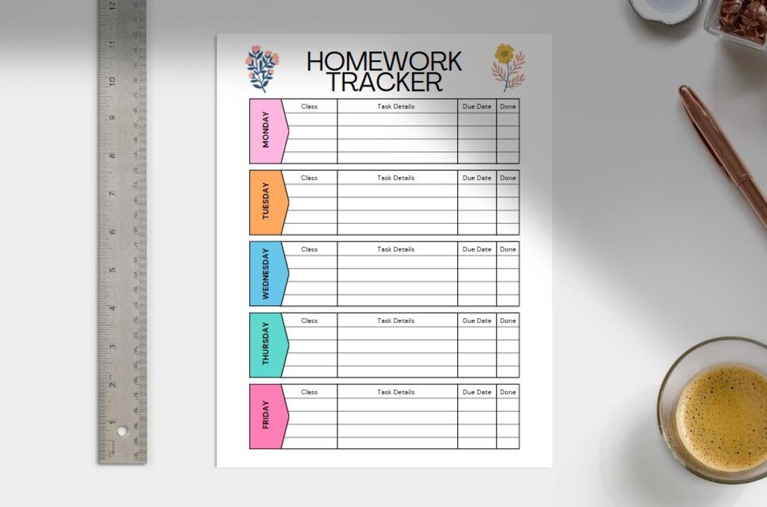 Homework Tracker - PRINTABLE Journal Page - Student Journal - Student Planner Page - Student ...