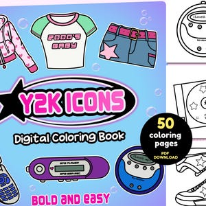 50 Bold & Easy Coloring Pages, Y2K Aesthetic, Coloring Sheets, Coloring ...