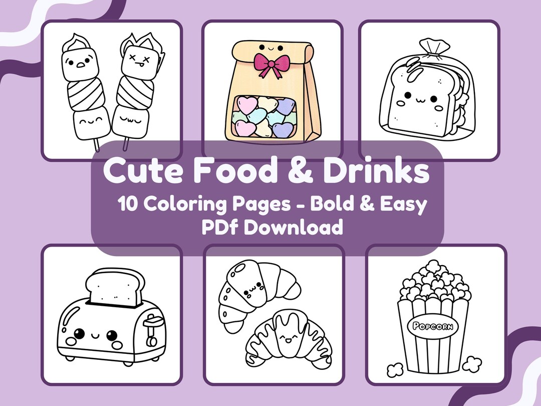 Kawaii Food Coloring Pages, Bold and Easy Coloring Book, Satisfying ...