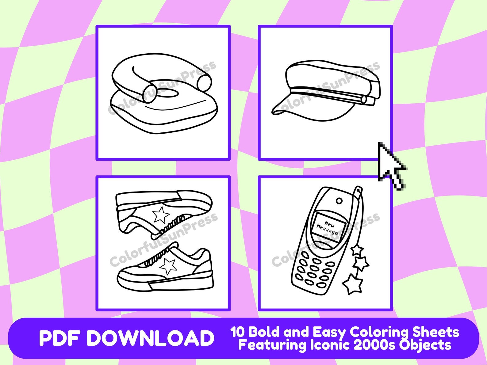 Y2K Aesthetic Coloring Pages, 10 Easy Printable Sheets for Stress ...