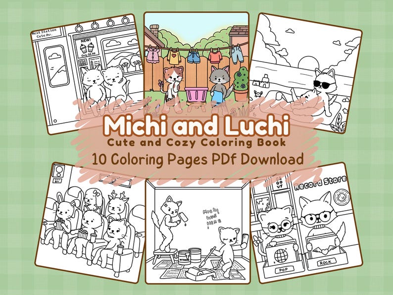 Michi and Luchi Cozy Coloring Book, Kawaii Animals (PDF Pattern) - Etsy