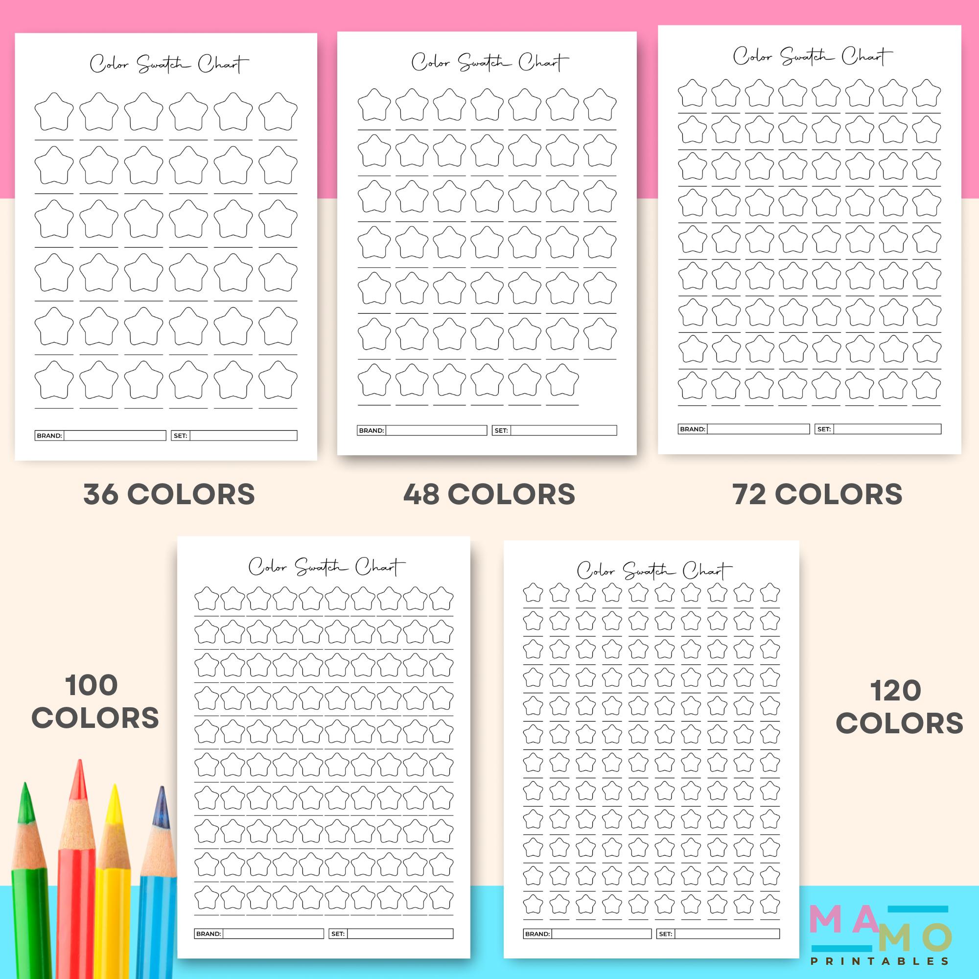 Printable Color Swatch Chart | US Letter, A4, A5 | Marker & Color Test ...