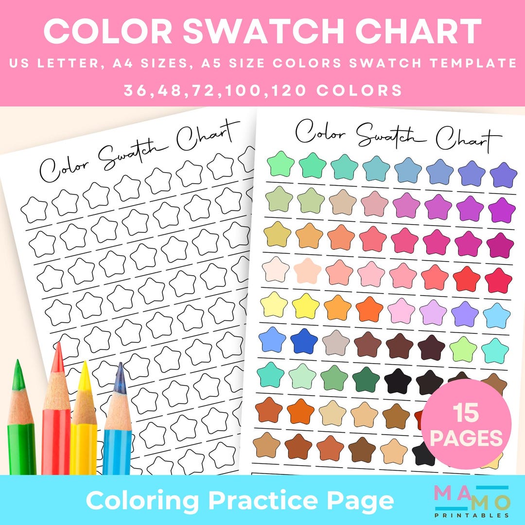 Printable Color Swatch Chart | US Letter, A4, A5 | Marker & Color Test ...