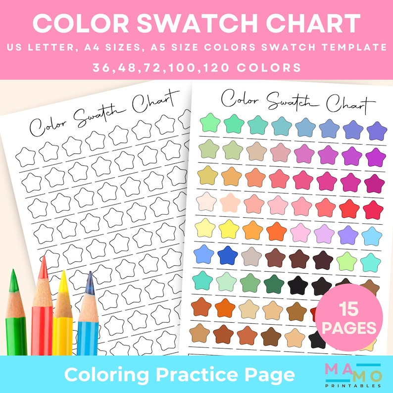 Printable Color Swatch Chart | US Letter, A4, A5 | Marker & Color Test ...